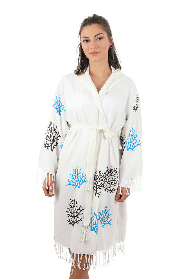 Blue Black Coral Pattern Bamboo Bathrobe