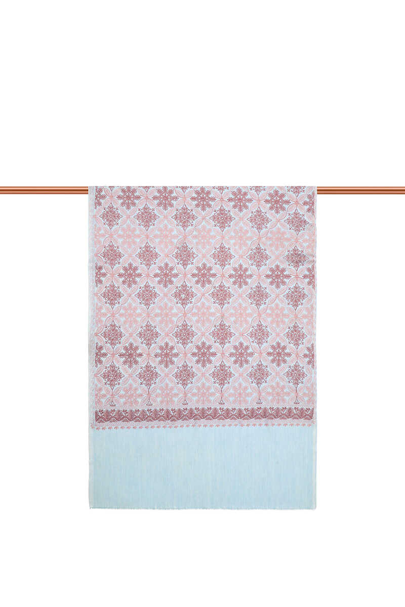 Blue Embroidered Wool Silk Shawl