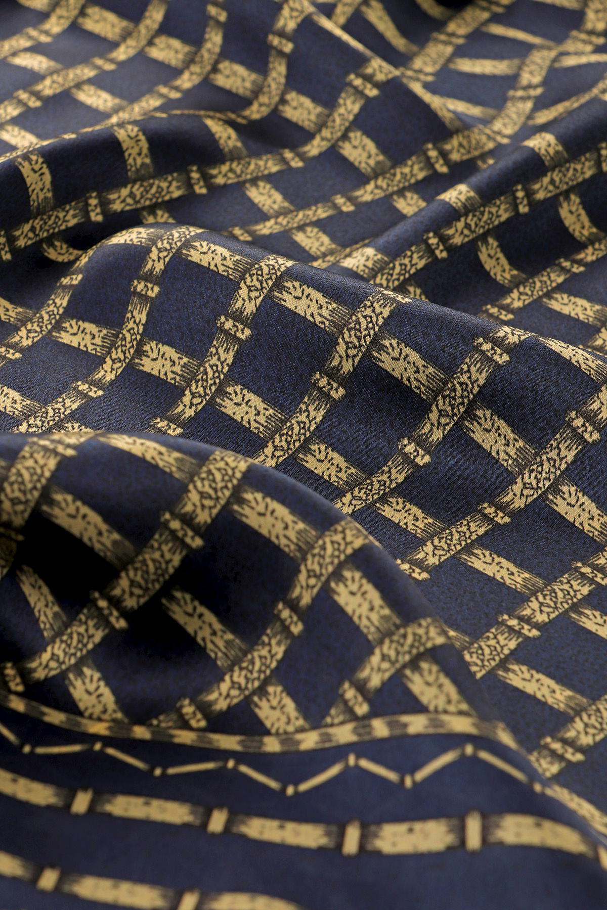 Lacivert Desenli Erkek İpek Kaşkol