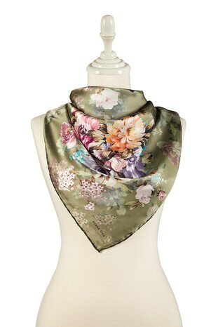 Green Quadruple Pattern Silky Square Scarf