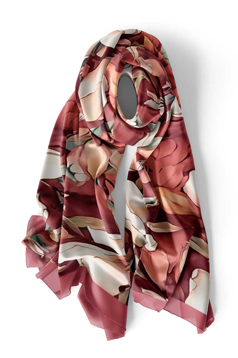 Gül Kurusu Nergis Desen İpek Fular