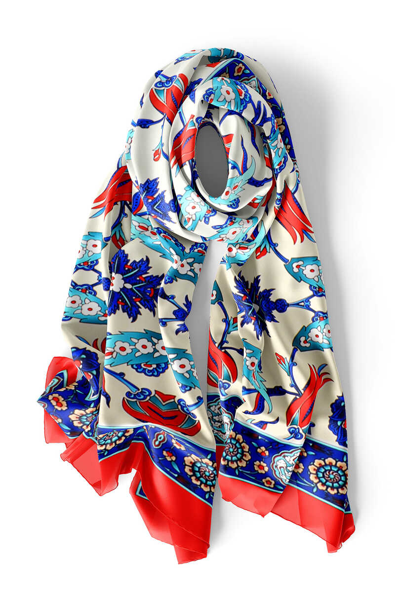 Kırmızı Saks Efes Desen İpek Fular