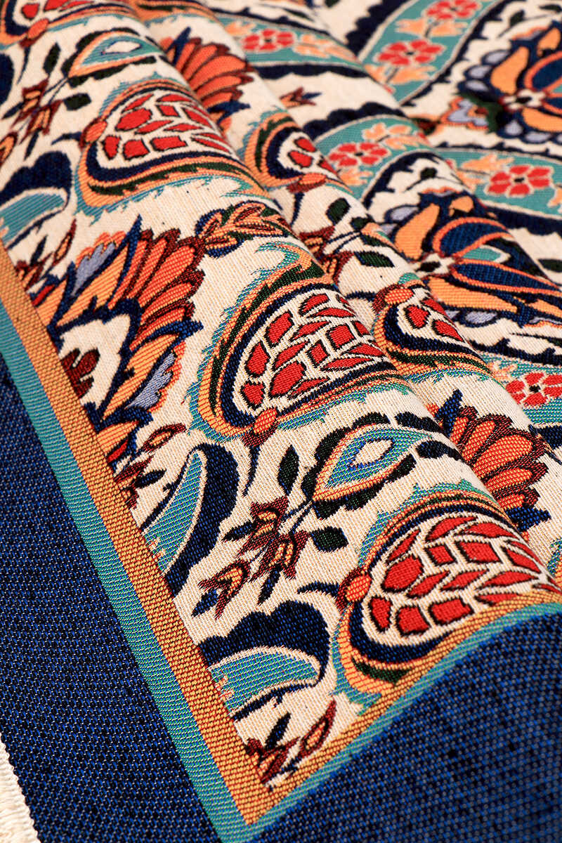 Navy Blue Candlestick Tulip Pattern Tapestry Prayer Rug