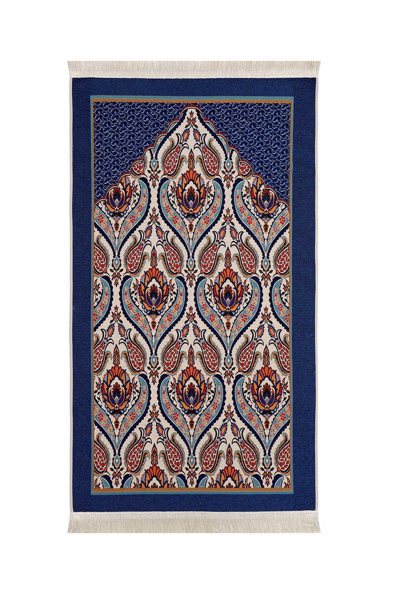 Navy Blue Candlestick Tulip Pattern Tapestry Prayer Rug
