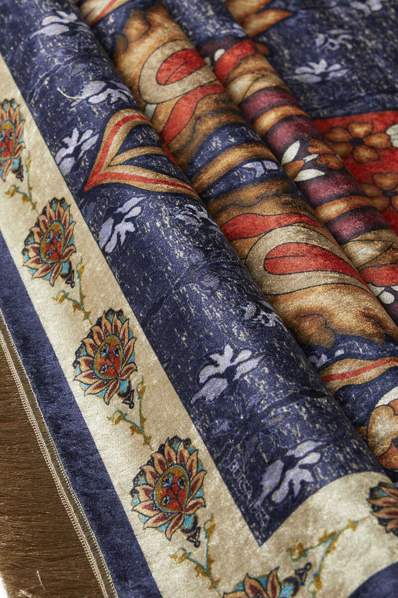 Navy Blue Velvet Carpet Prayer Rug