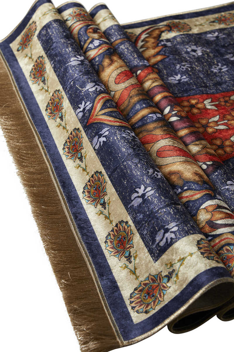Navy Blue Velvet Carpet Prayer Rug