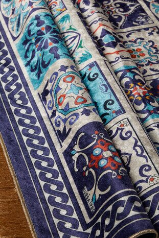 Navy Blue Velvet Carpet Prayer Rug