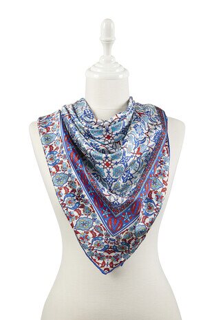 Saks Red Turkish Patterned Tile Pattern Silk Square Scarf