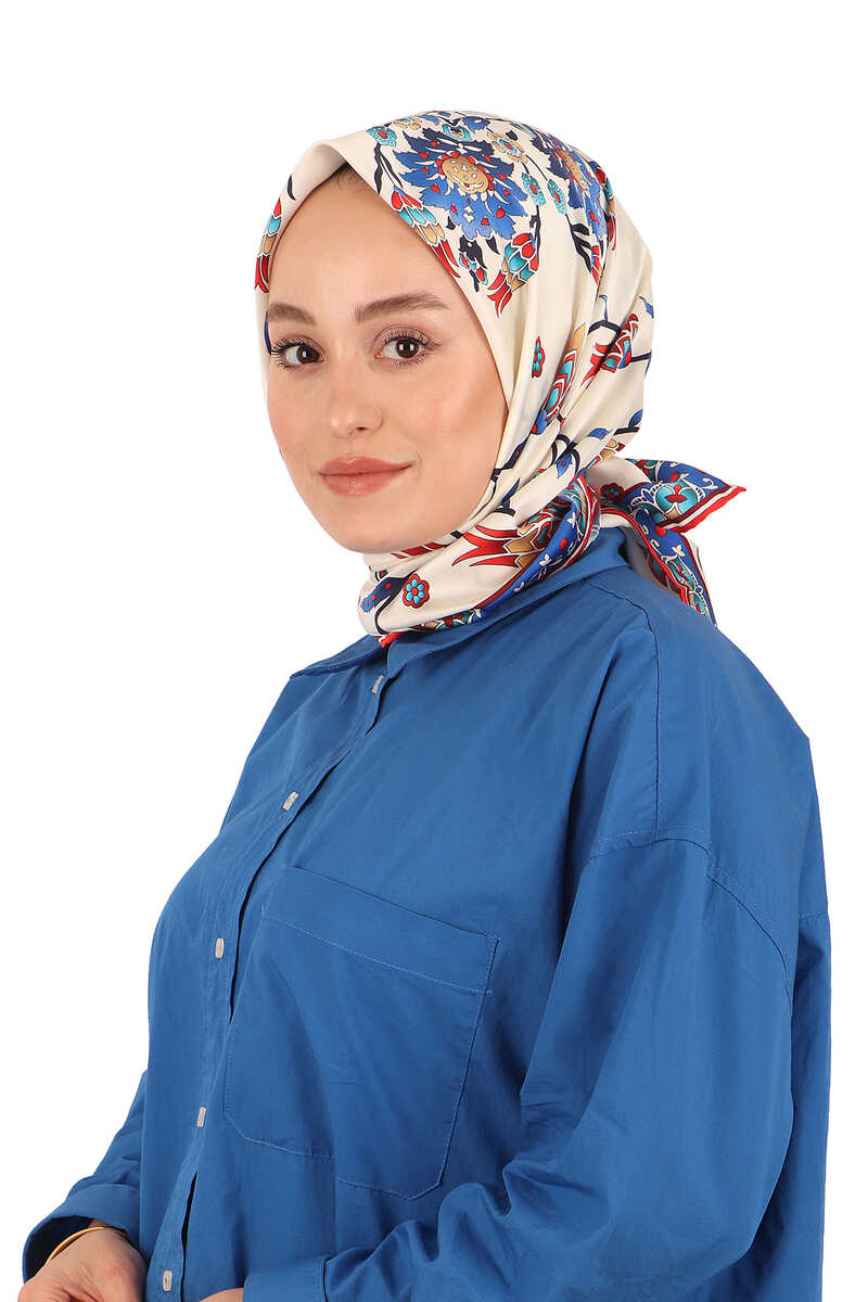 Kırmızı Sıra Lale Desen İpeksi Eşarp
