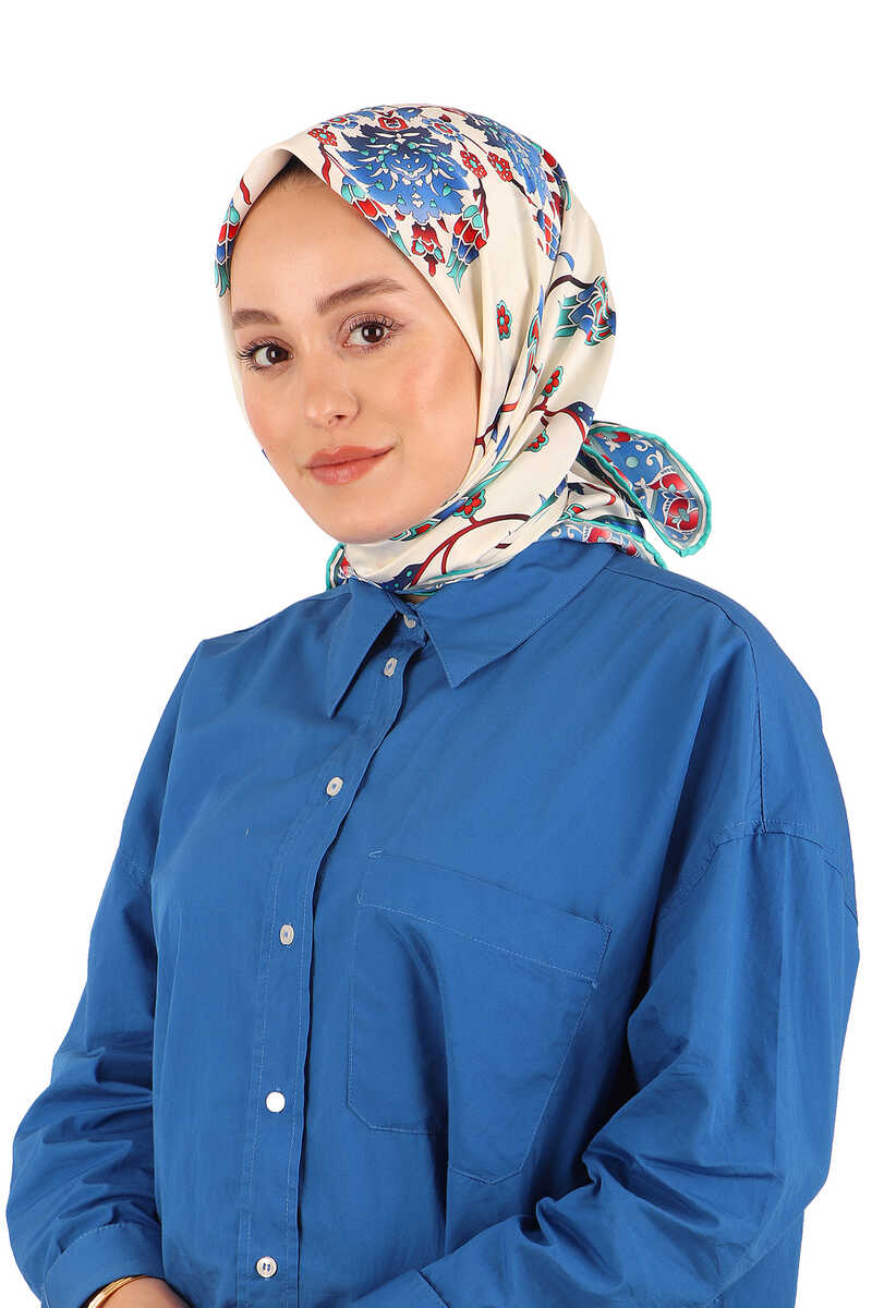 Mint Sıra Lale Desen İpeksi Eşarp