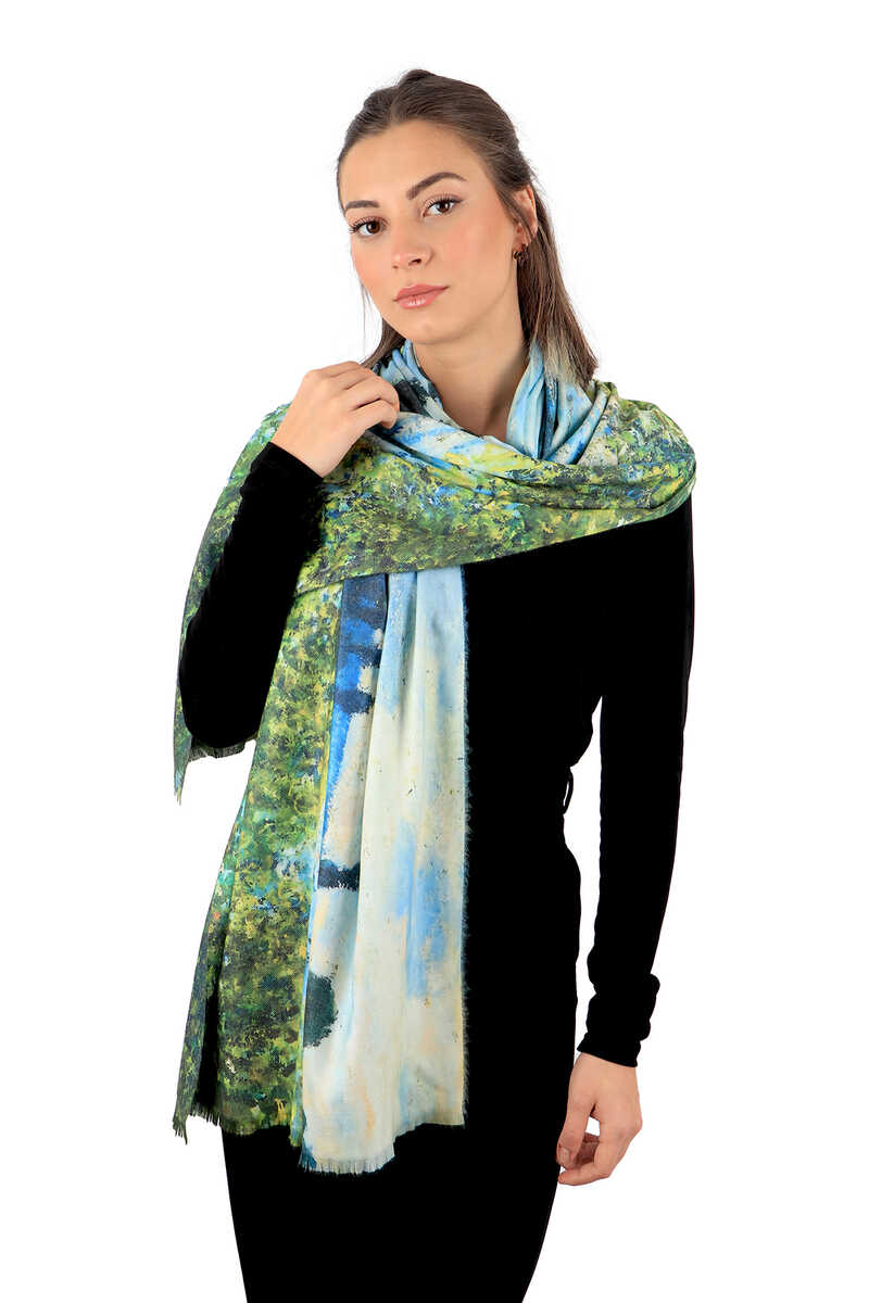 Yeşil Seine Kıyıları Desen Kışlık Şal